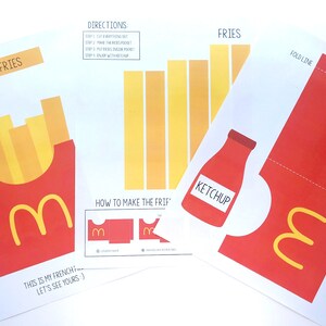 Burger and French Fries Paper Craft Kit- Free Coloring Page Included - Etsy