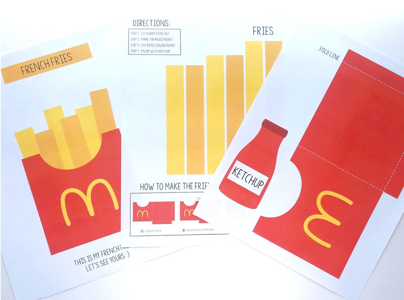 Burger and French Fries Paper Craft Kit- Free Coloring Page Included - Etsy