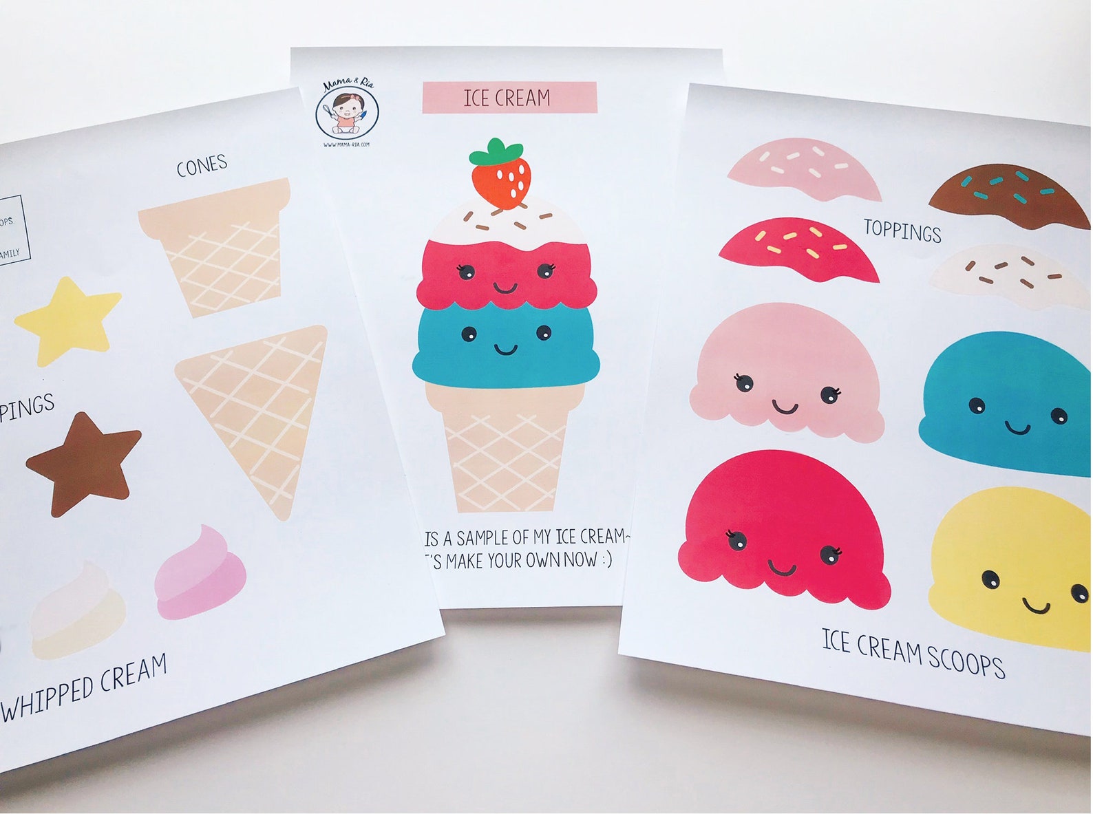 Ice Cream Paper Craft Kit- Free Coloring Page Included - Etsy