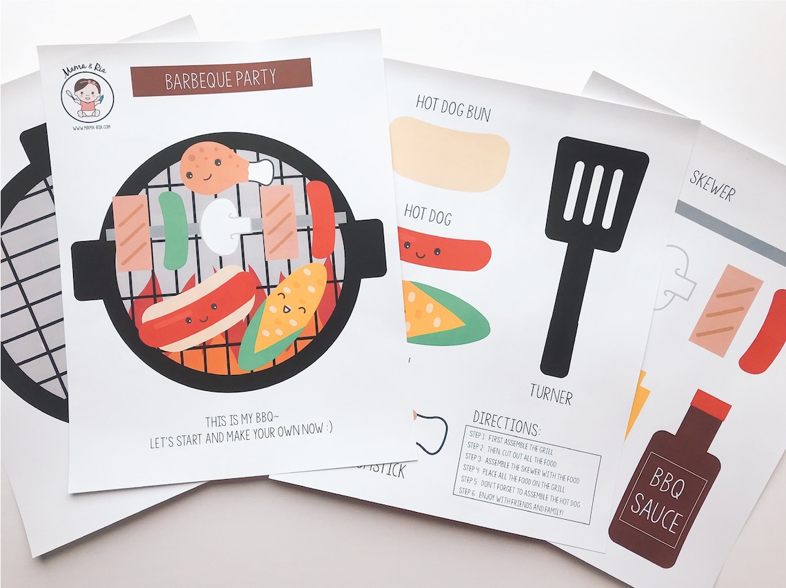 BBQ Paper Craft Kit- Free Coloring Page Included - Etsy