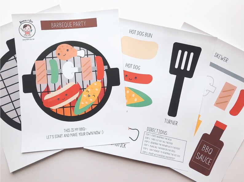 BBQ Paper Craft Kit- Free Coloring Page Included - Etsy