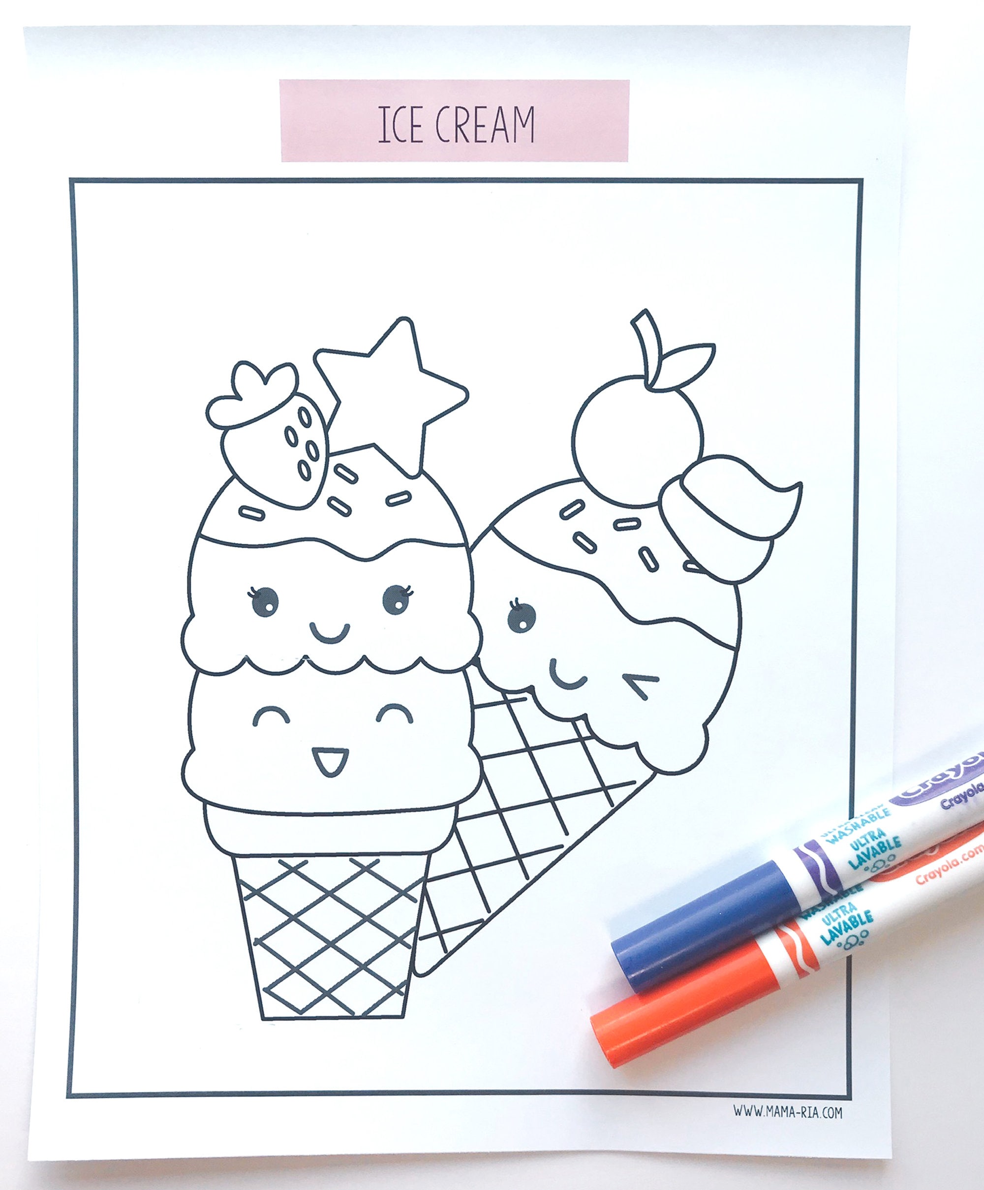 Ice Cream Paper Craft Kit- Free Coloring Page Included - Etsy