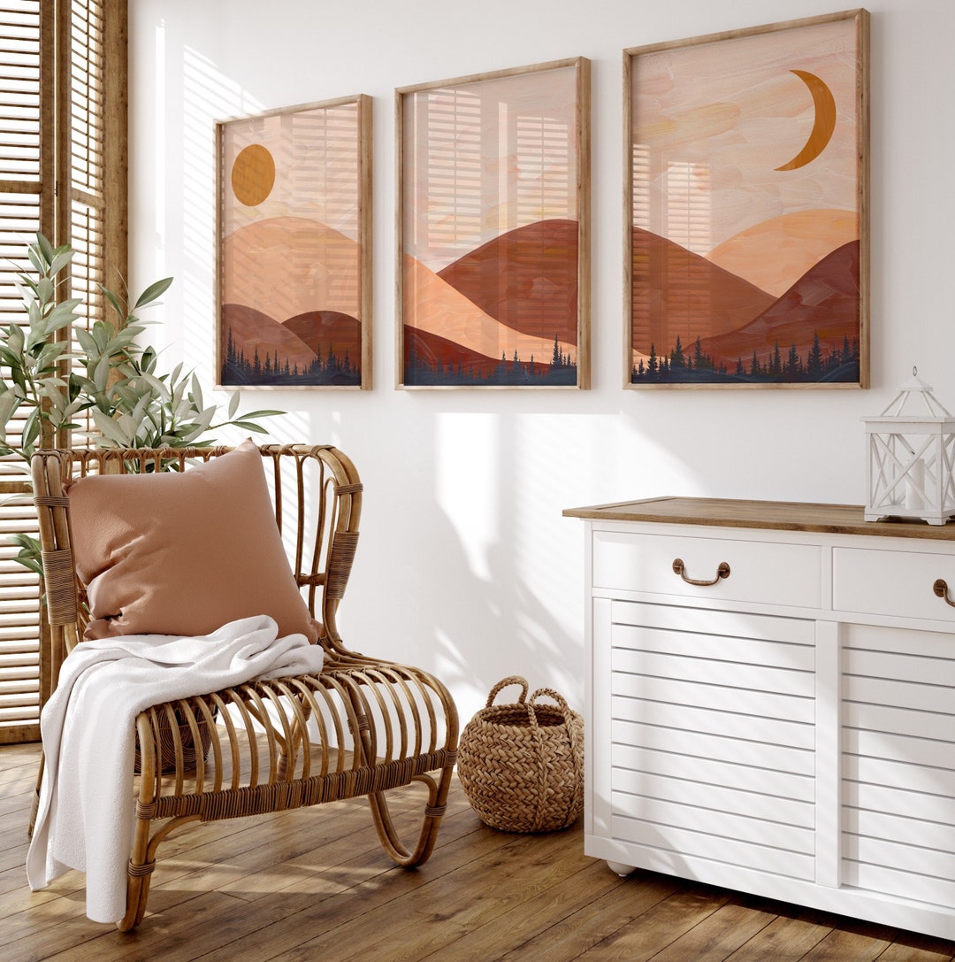 Set of 3 Boho Landscape Wall Art Boho Abstract Landscape - Etsy