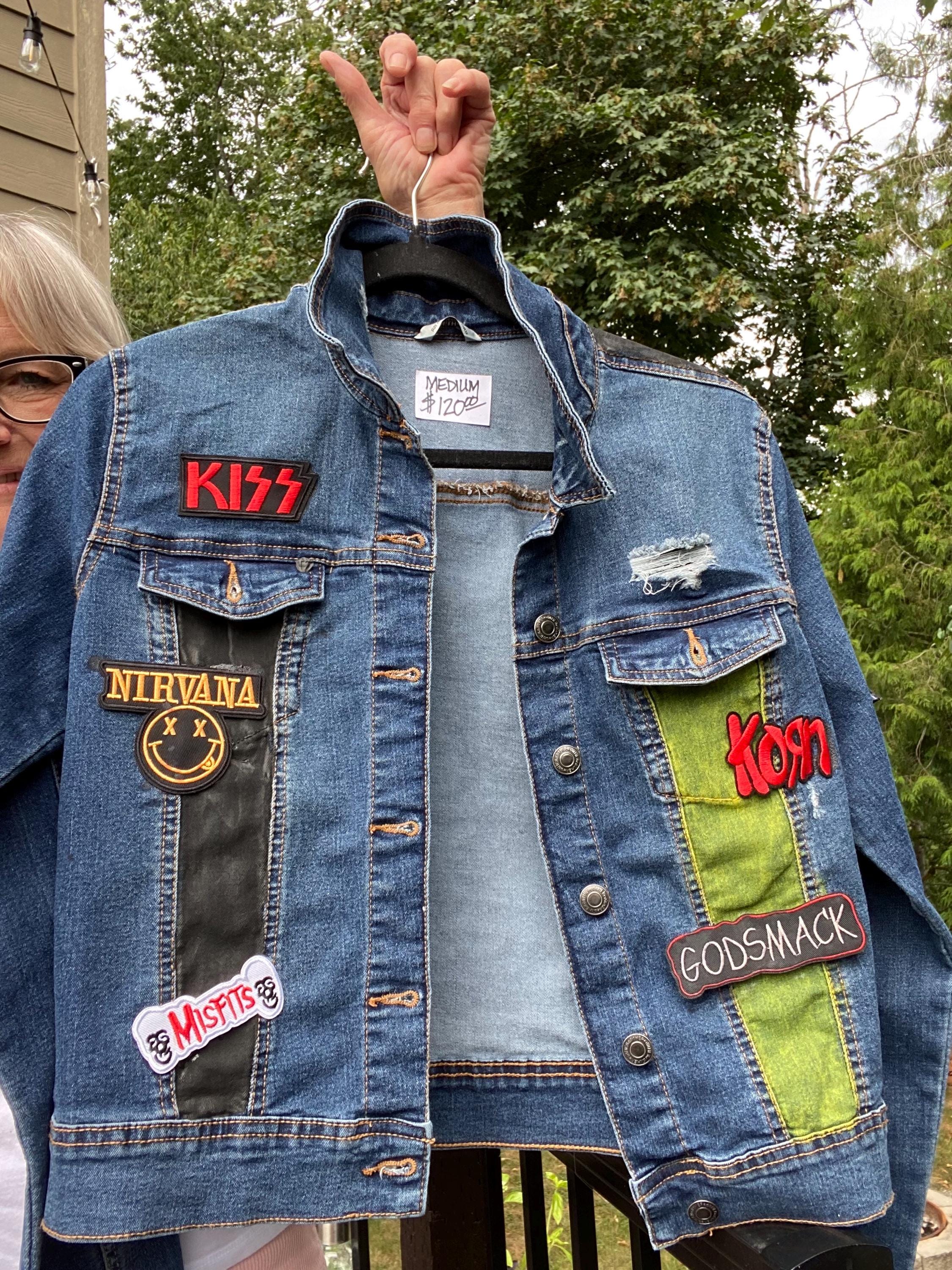 Custom Retro Style Rocker Denim Jacket With Band Patches One of a Kind ...