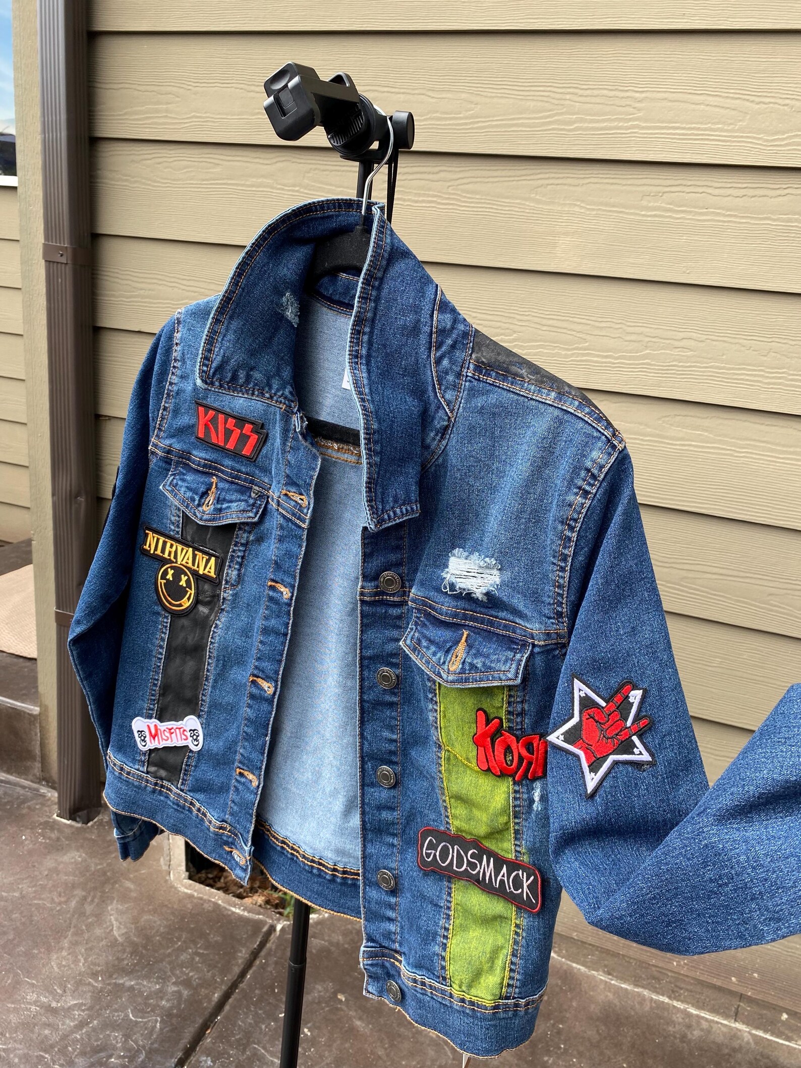 Custom Retro Style Rocker Denim Jacket With Band Patches One of a Kind ...