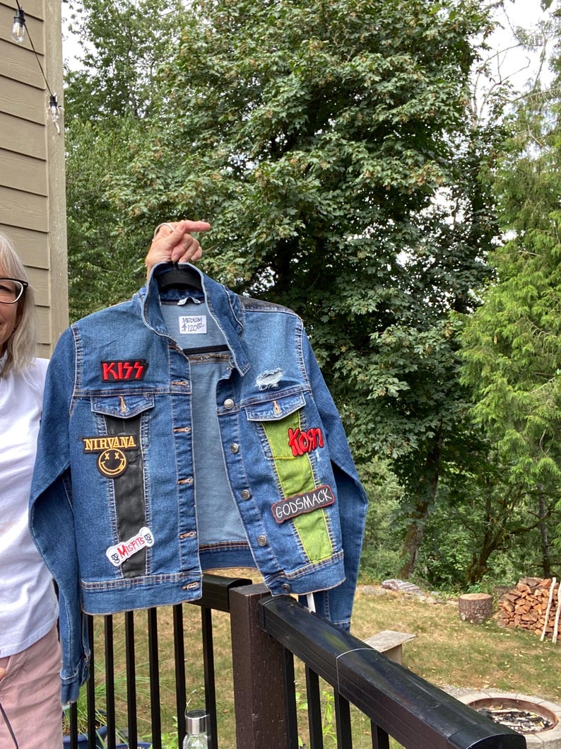 Custom Retro Style Rocker Denim Jacket With Band Patches One of a Kind ...
