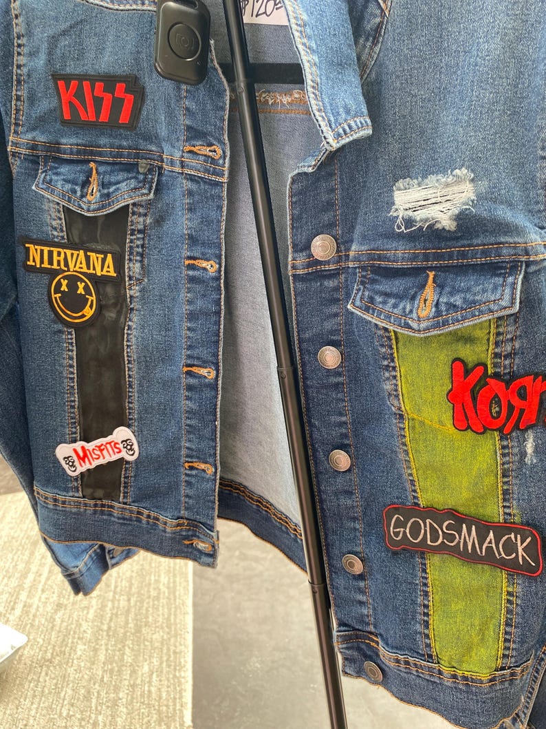 Custom Retro Style Rocker Denim Jacket With Band Patches One of a Kind ...