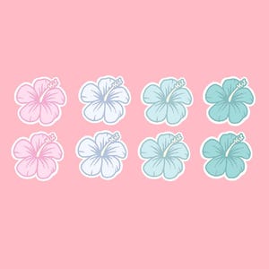 Pastel Hibiscus Flower Stickers (8 PCS) - Cute Floral Planner Stickers ...