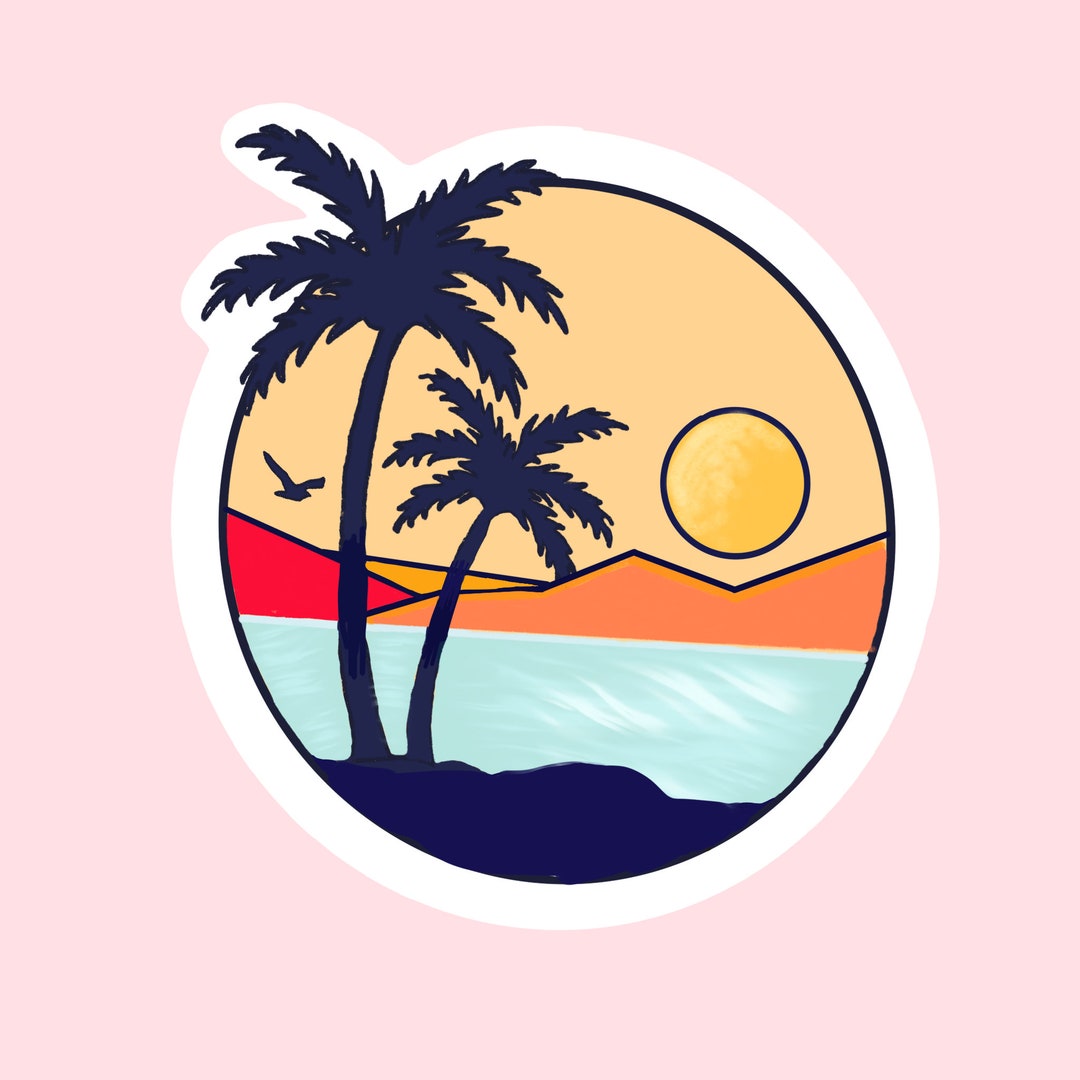 Tropical Sunset Palm Tree Sticker: Waterproof Vinyl Decal - Etsy