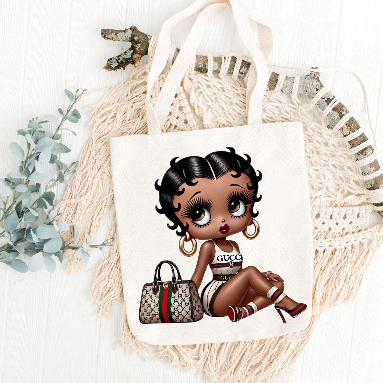 African American Betty Boop Wearing Gucci With Gucci Handbag Png File ...