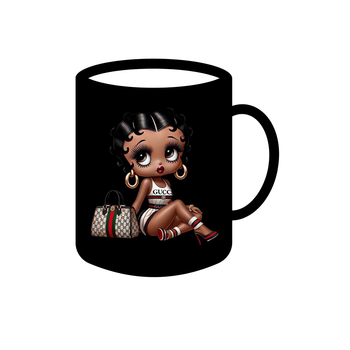 African American Betty Boop Wearing Gucci With Gucci Handbag Png File ...
