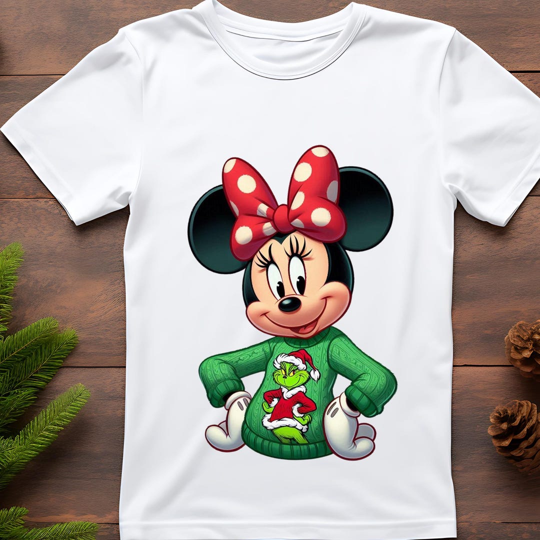 Minnie Mouse With a Grinch Sweater Png File, DTF File, Sublimation File ...