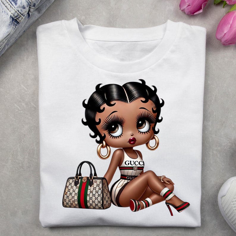 African American Betty Boop Wearing Gucci With Gucci Handbag Png File ...