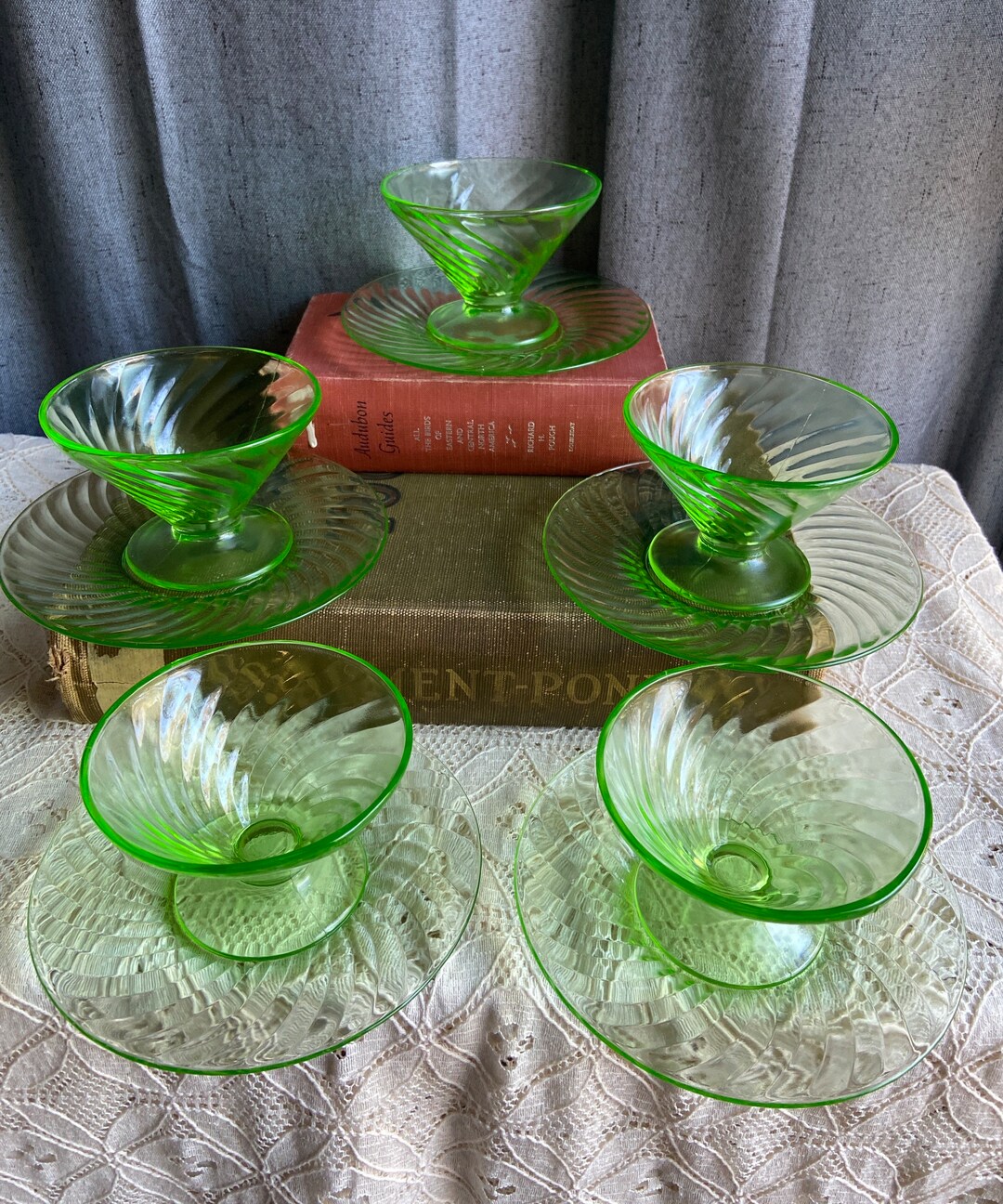 Spiral Pattern Sherbet With Under Plate by Anchor Hocking Set of 5 - Etsy