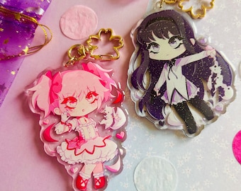 Madoka Magica Homura and Madoka Keychains - Etsy