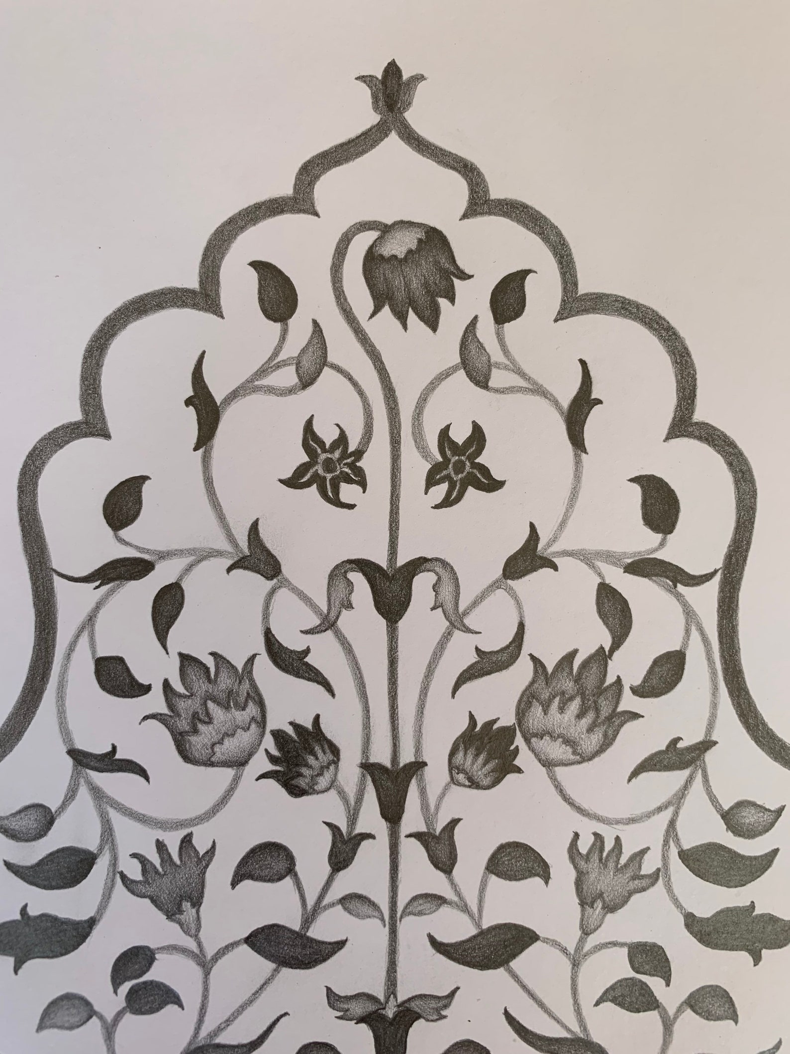 Intricate Floral Mughal Fresco Drawing - Etsy