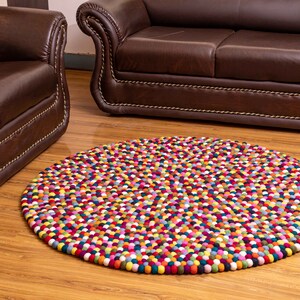 Handcrafted Rainbow Circle Wool Carpet - Handcrafted Color Burst Carpet ...