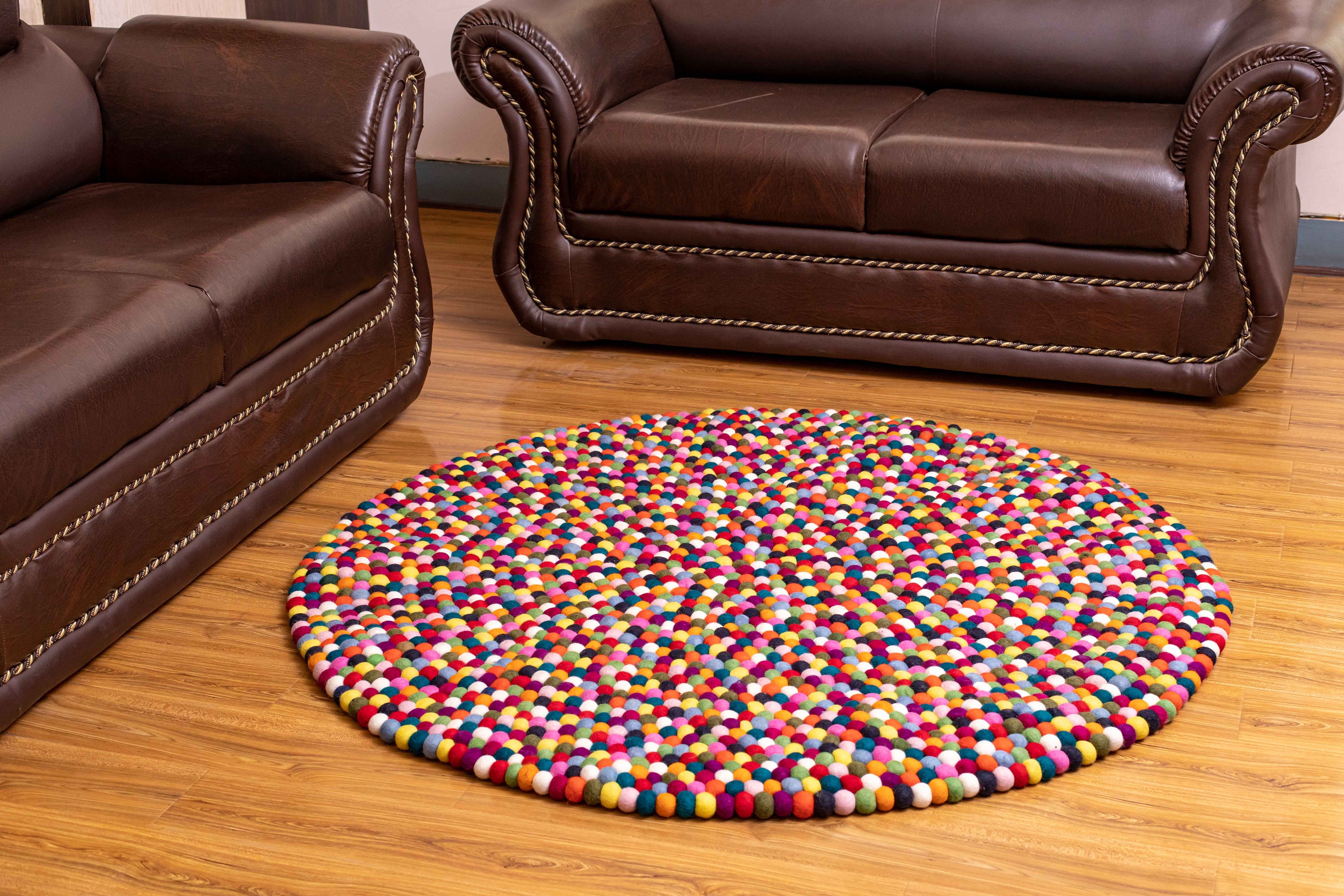 Handcrafted Rainbow Circle Wool Carpet - Handcrafted Color Burst Carpet ...