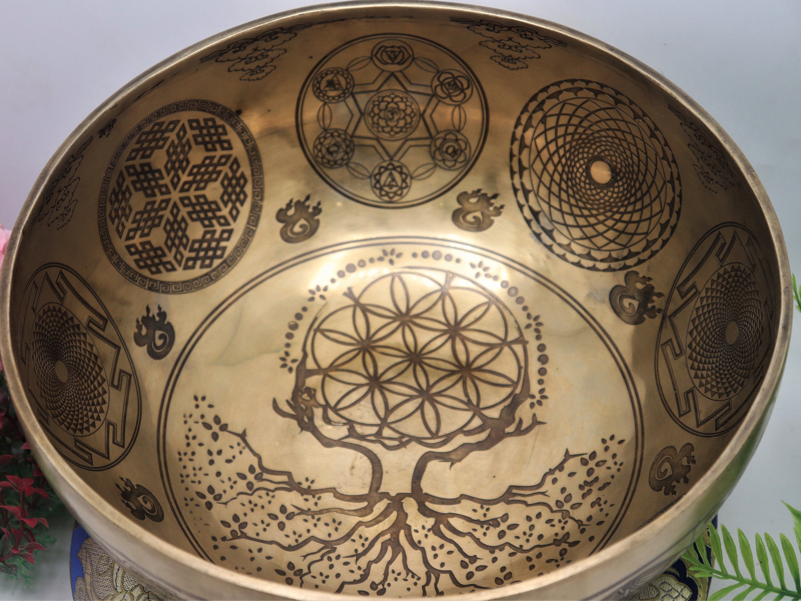 10 Inches Tree of Life With Auspicious Symbols Engraved Tibetan Singing ...