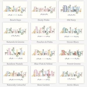 Floral Edition Woodland Animals Personalised Name Print - Alphabet ...