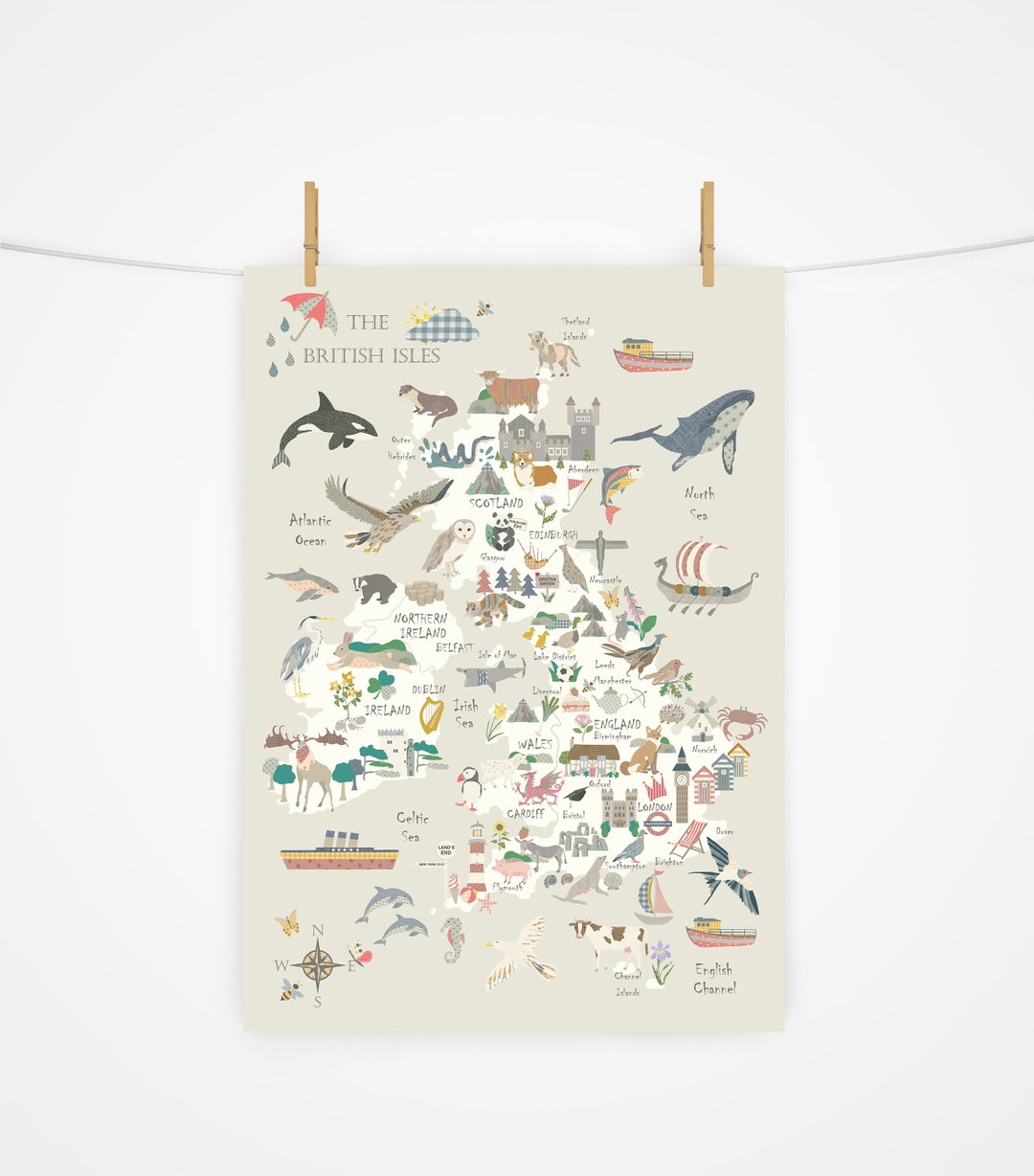 UK Map - No Florals - Children's Map - Kids - Great Britain & Ireland ...