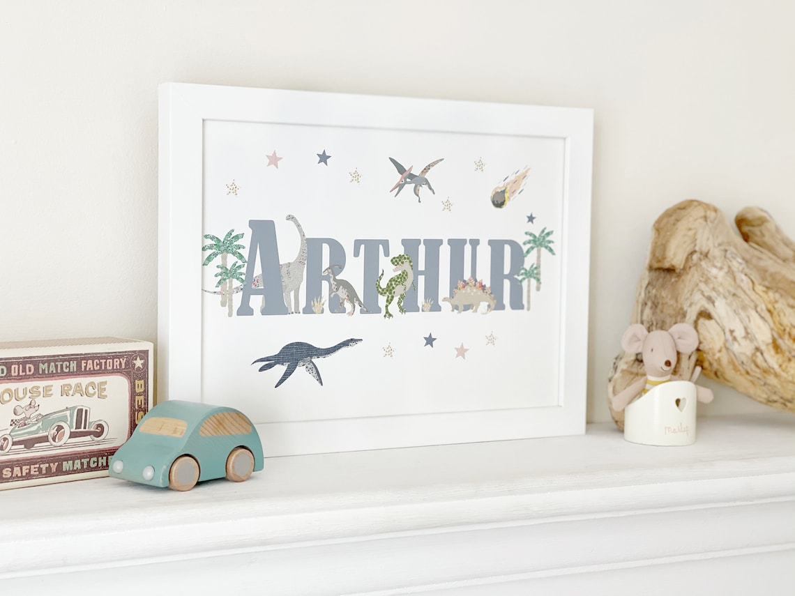Dinosaur Personalised Name Print Nursery Print Poster | Etsy
