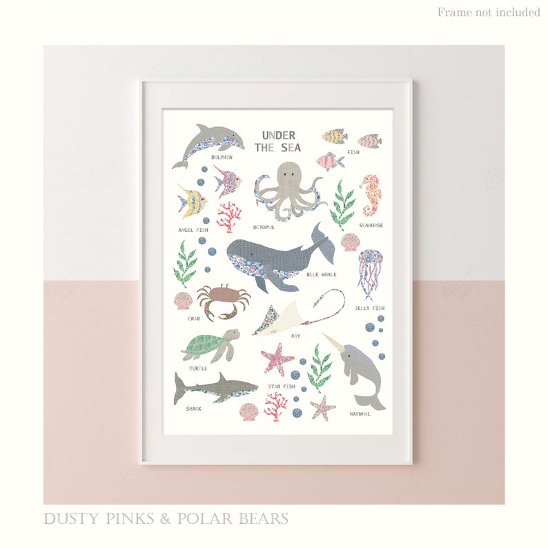 Floral Edition Under the Sea Print - Sea Theme Bedroom - Fish - Whale ...