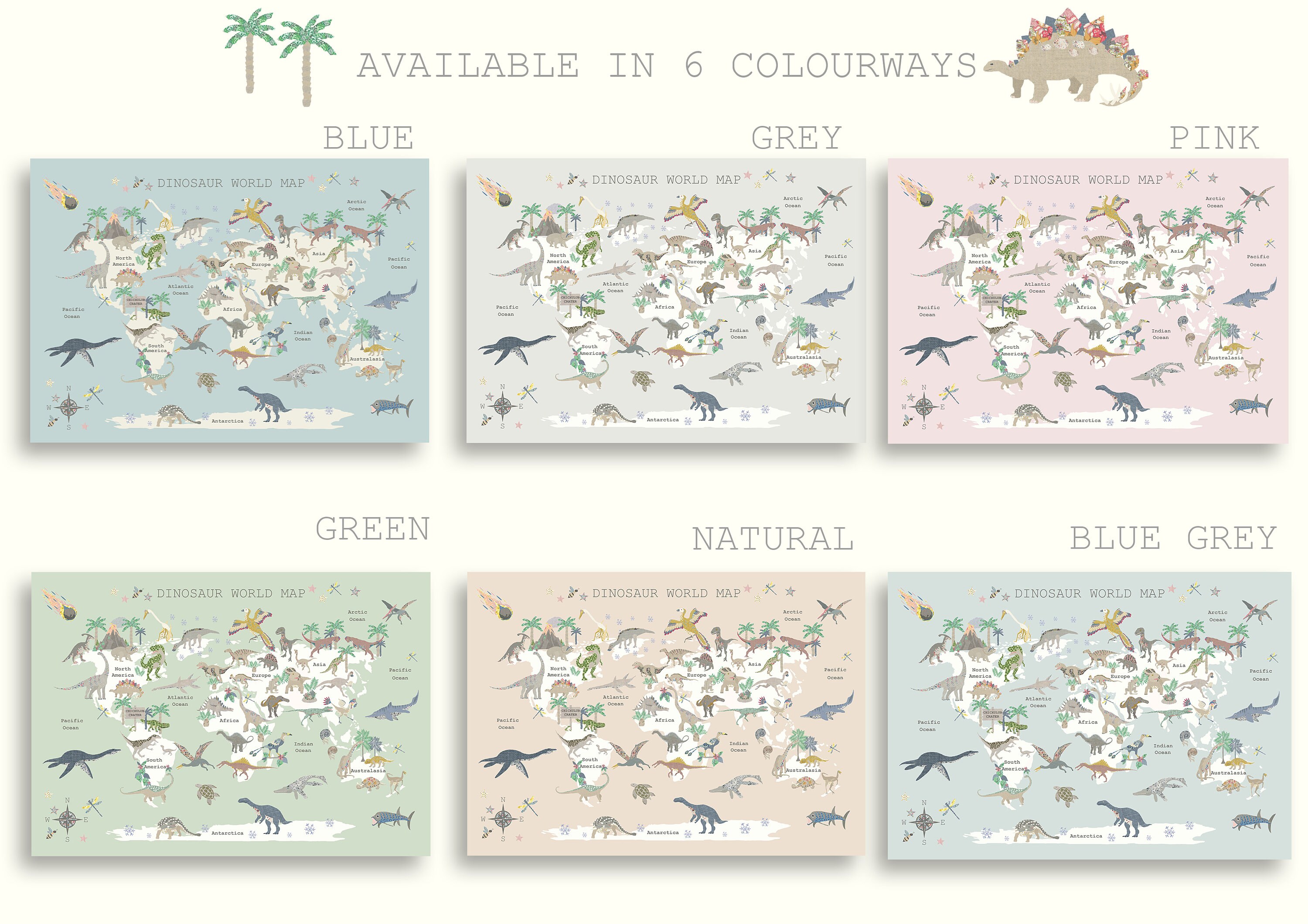 DINOSAUR World Map Various Colours Childrens Map Map of | Etsy UK