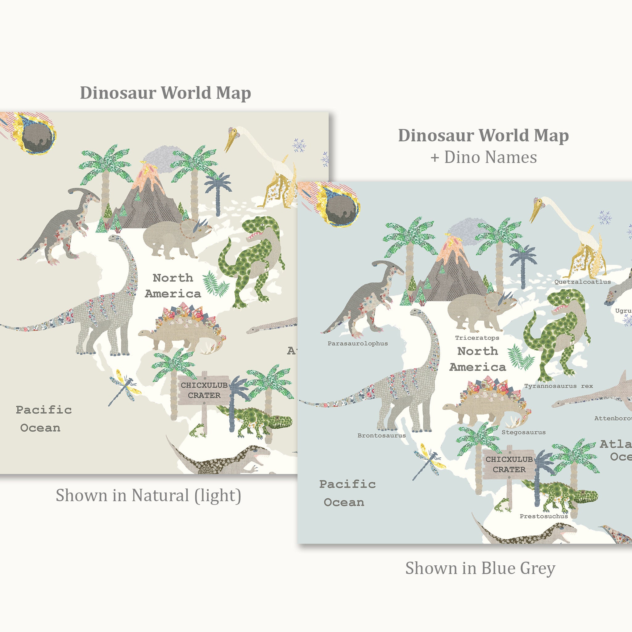 DINOSAUR World Map Various Colours Childrens Map Map of - Etsy