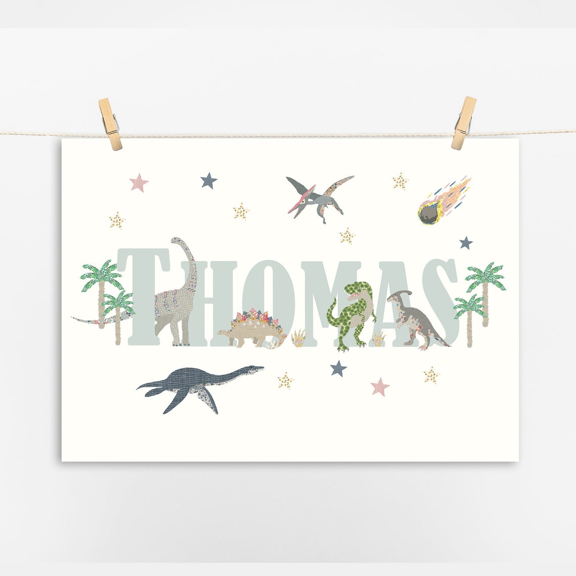 Dinosaur Personalised Name Print Nursery Print Poster | Etsy