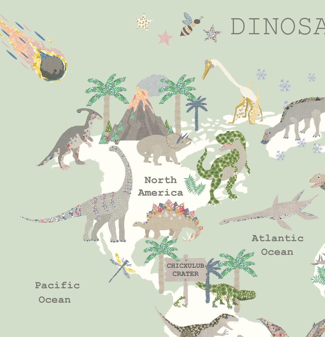 DINOSAUR World Map Various Colours Childrens Map Map of - Etsy