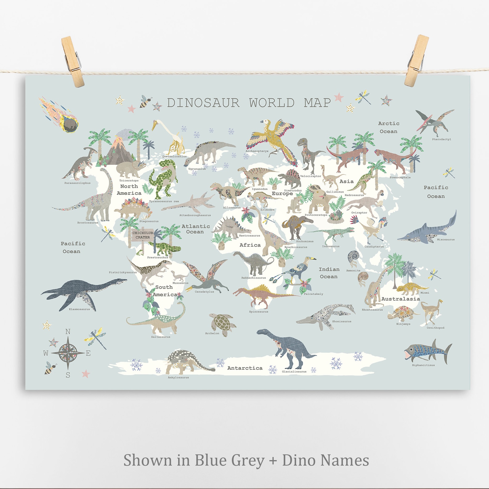 DINOSAUR World Map Various Colours Childrens Map Map of - Etsy