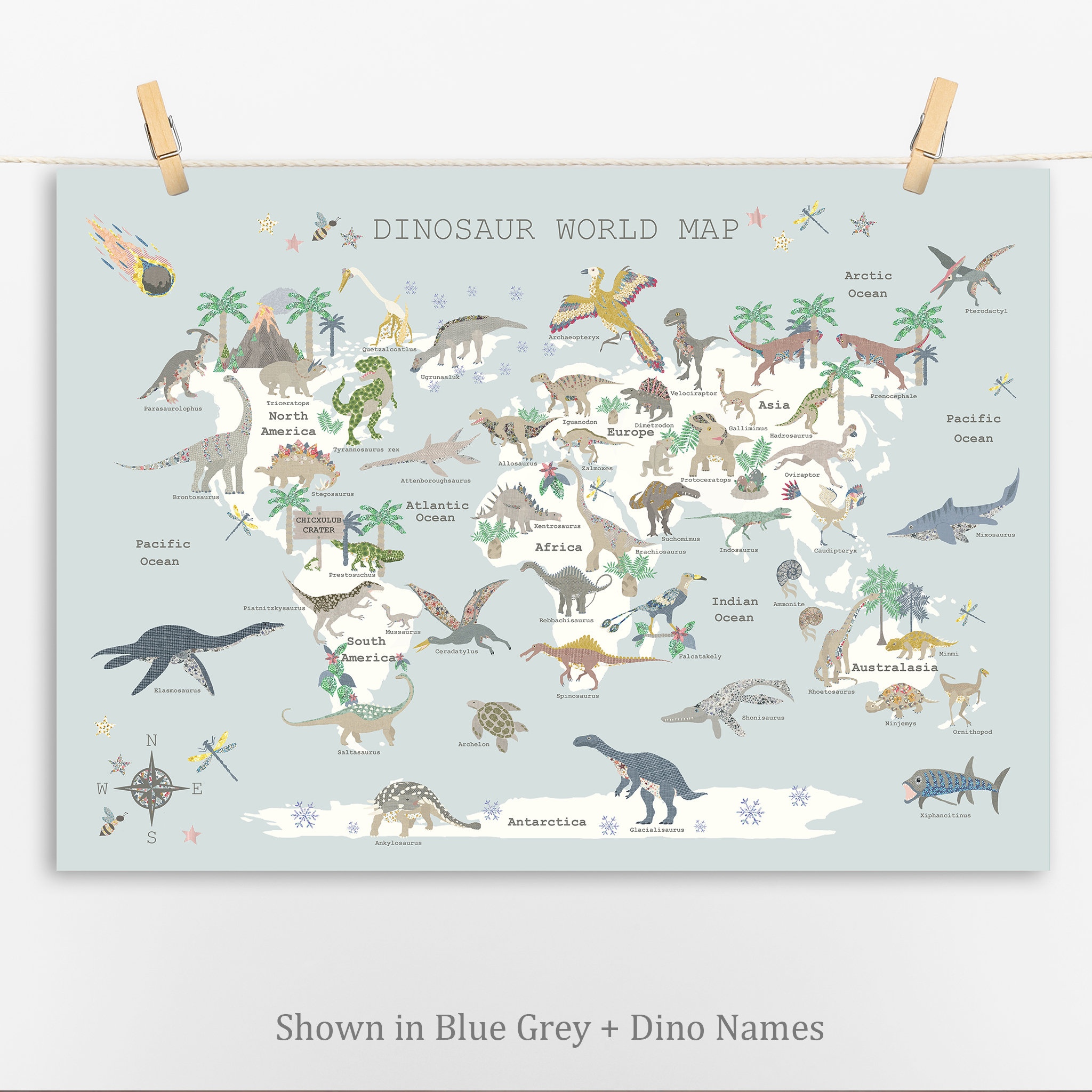 DINOSAUR World Map Various Colours Childrens Map Map of - Etsy UK