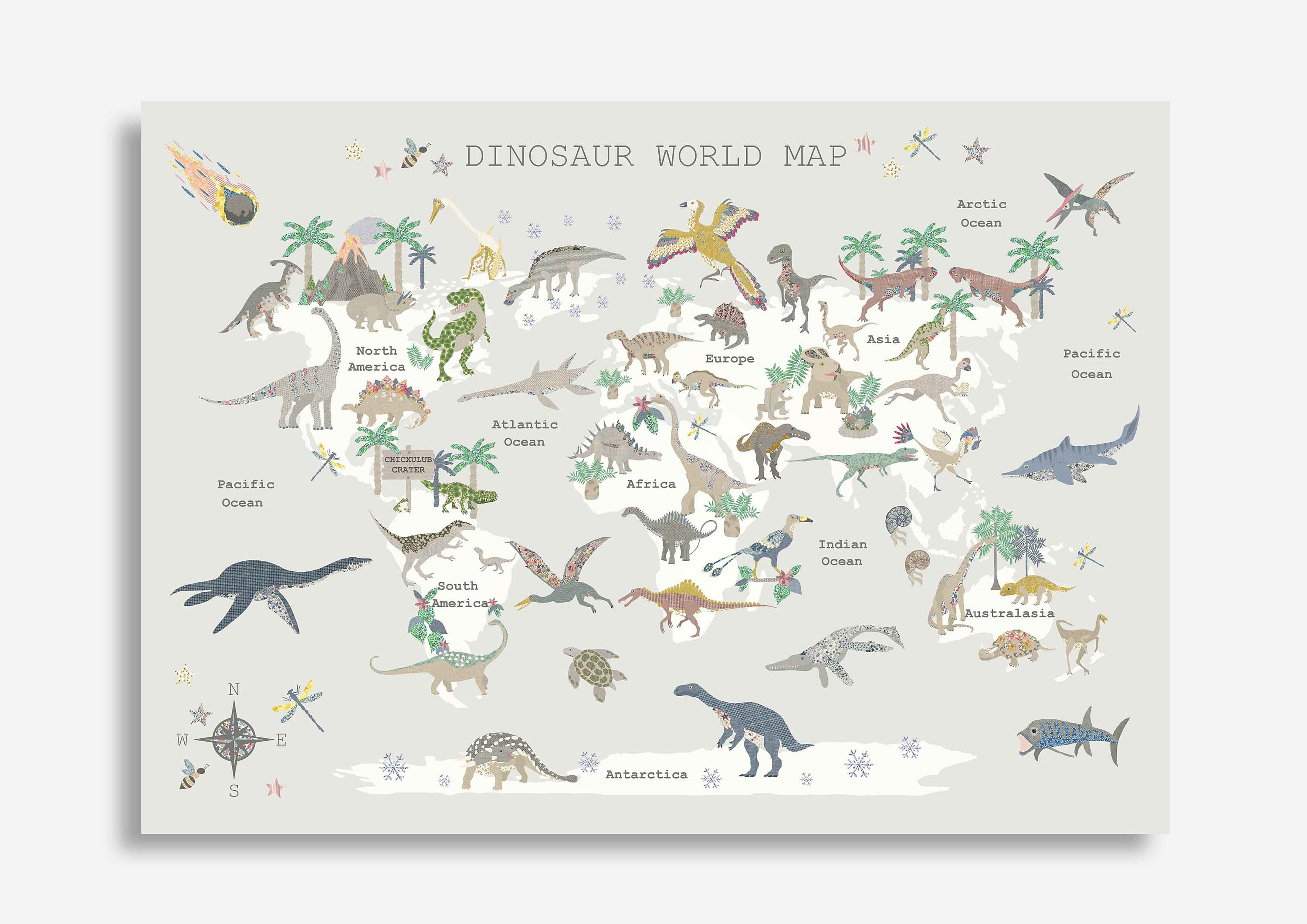 Dinosaur World Map Various Colours Childrens Map Map of | Etsy