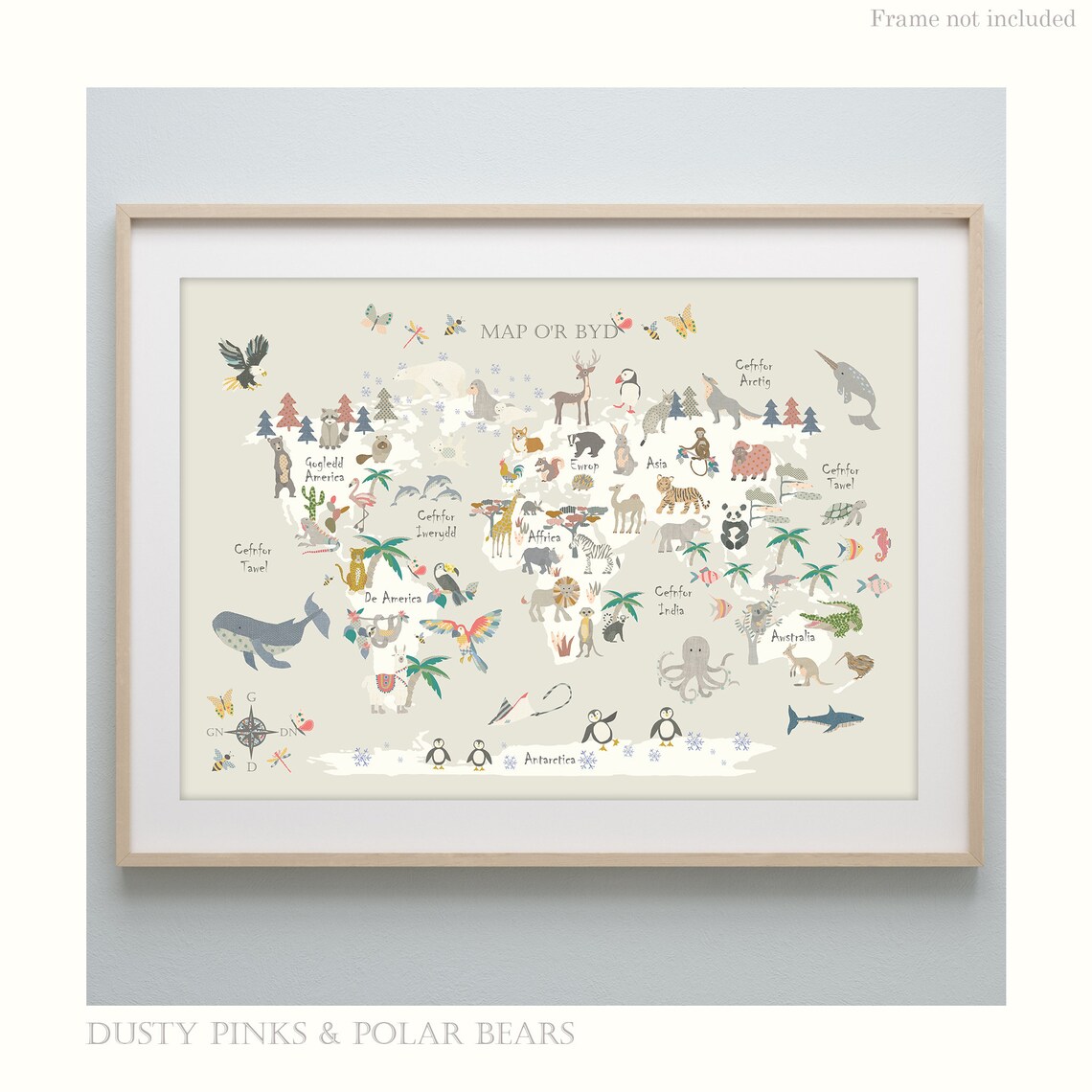 Map Anifeiliaid Y Byd - WELSH - Animal World Map in Welsh- 8 Colours ...