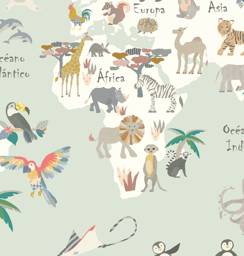 Mapa Del Mundo SPANISH Animal World Map in Spanish 8 | Etsy Canada