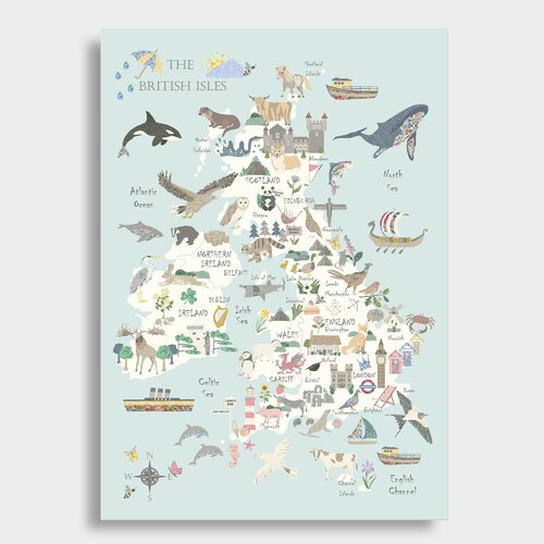 Illustrated Map of British Isles Children's UK Map A2 - Etsy Canada