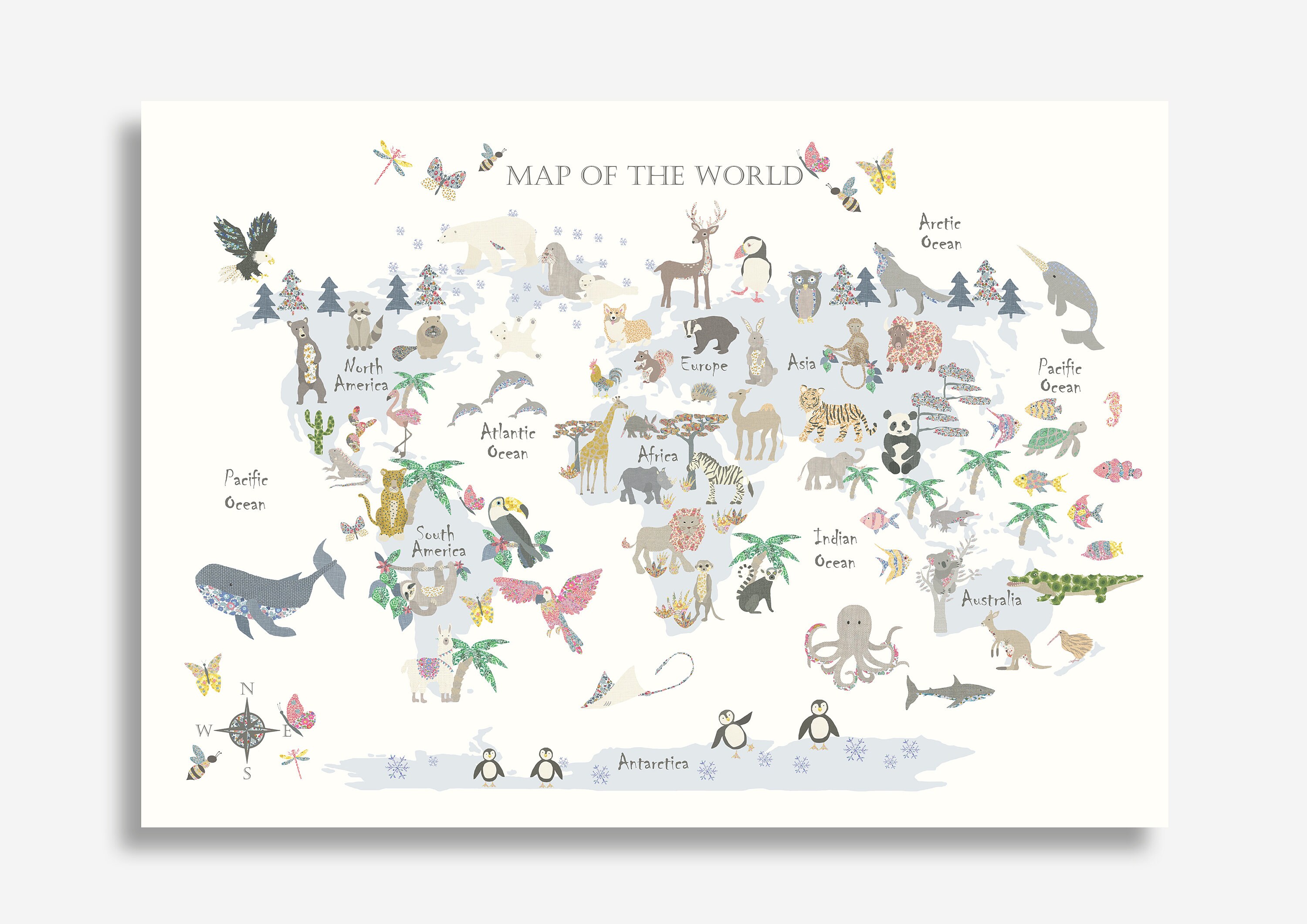 ANIMAL World Map FLORAL EDITION Children's Map Kids | Etsy