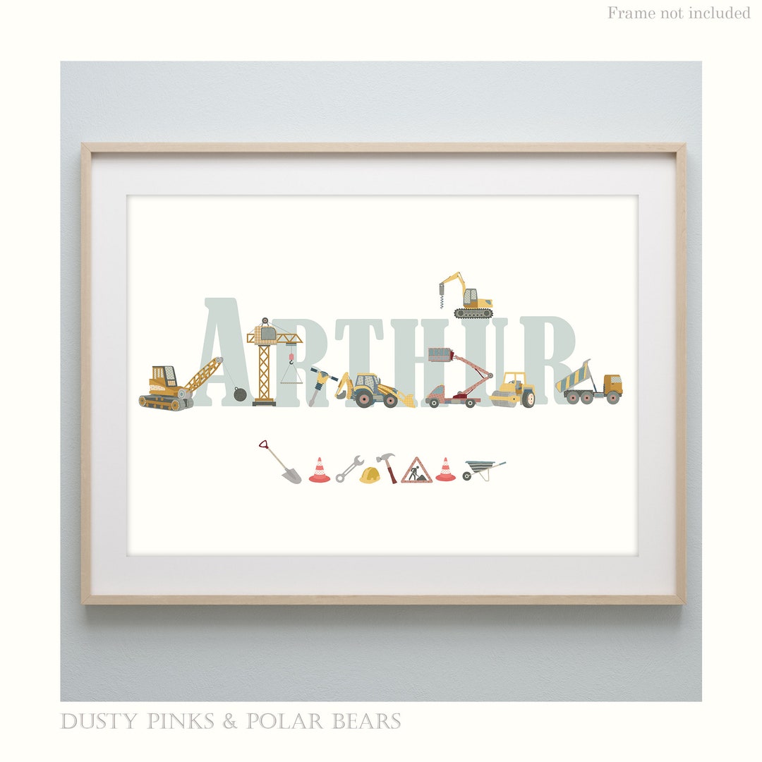 Diggers Personalised Name Print - Construction Site - Nursery - Print ...