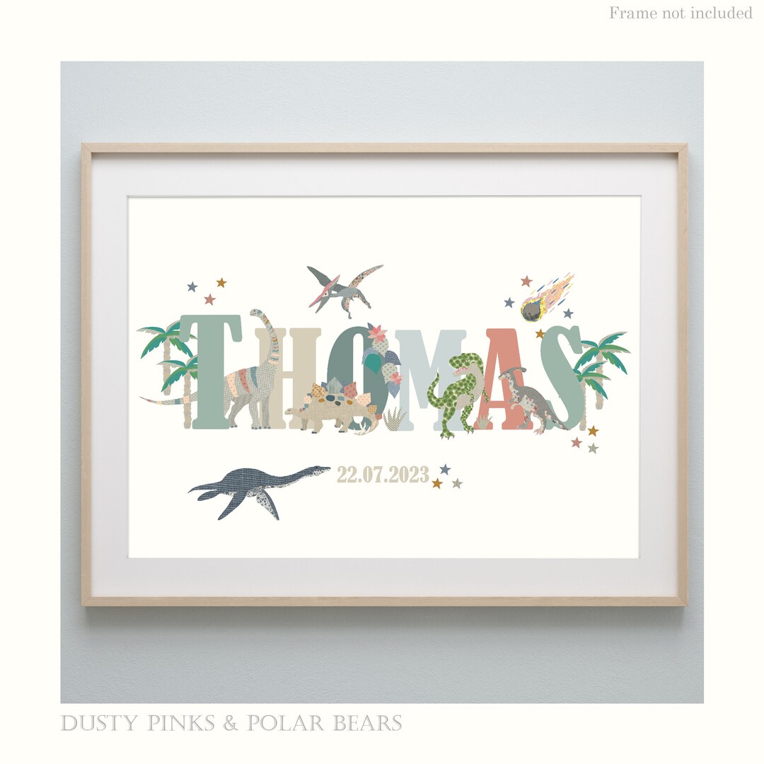 Dinosaur Personalised Name Print - Nursery - Print Poster - Children's ...