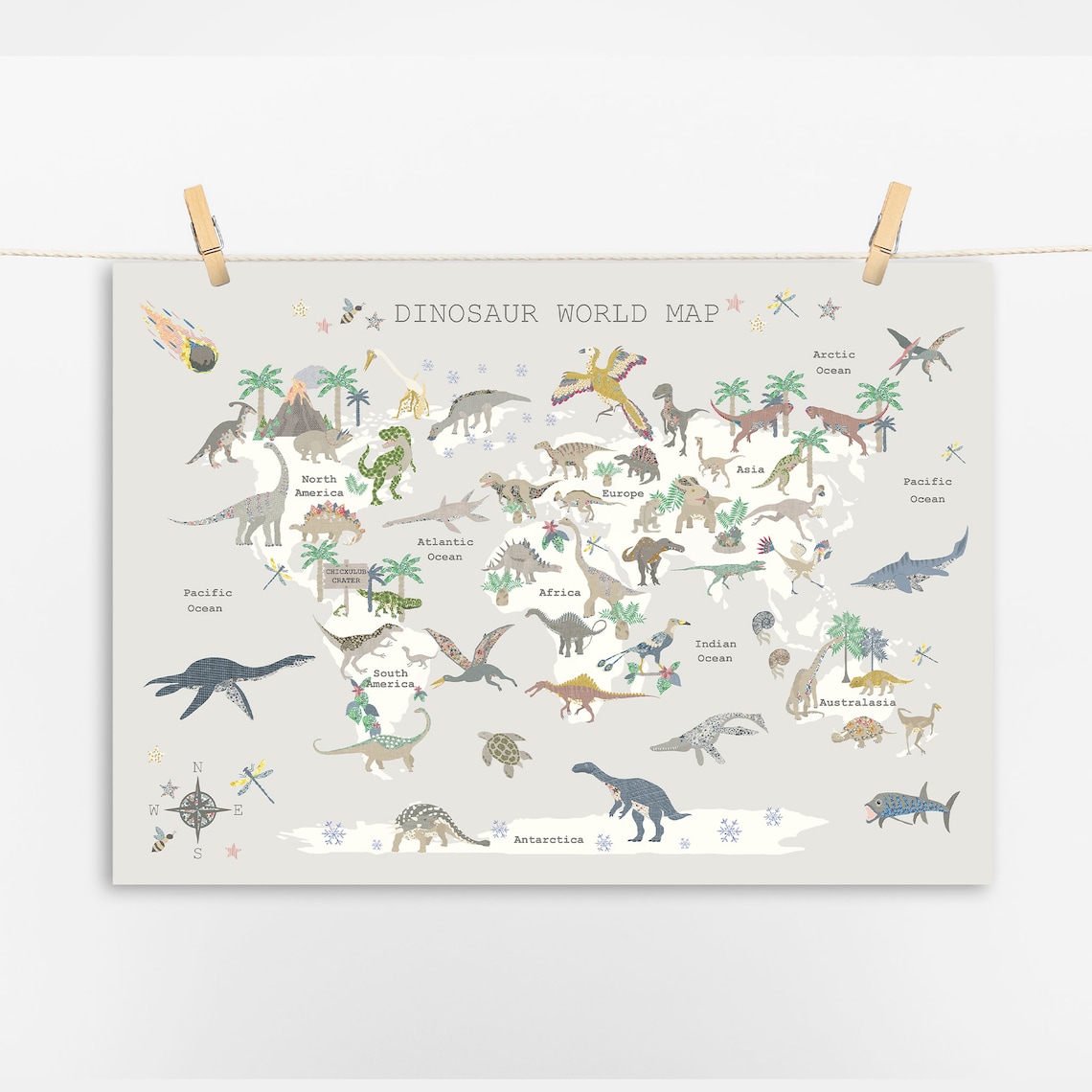 DINOSAUR World Map Various Colours Childrens Map Map of - Etsy