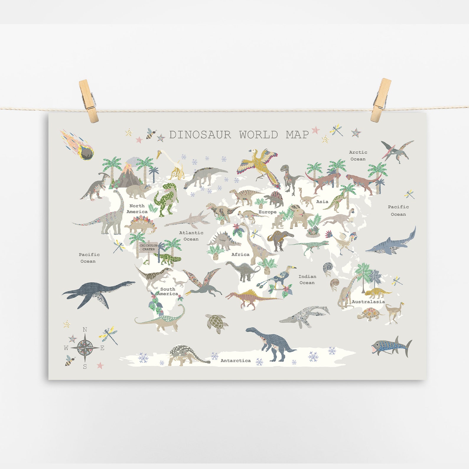 DINOSAUR World Map Various Colours Childrens Map Map of - Etsy