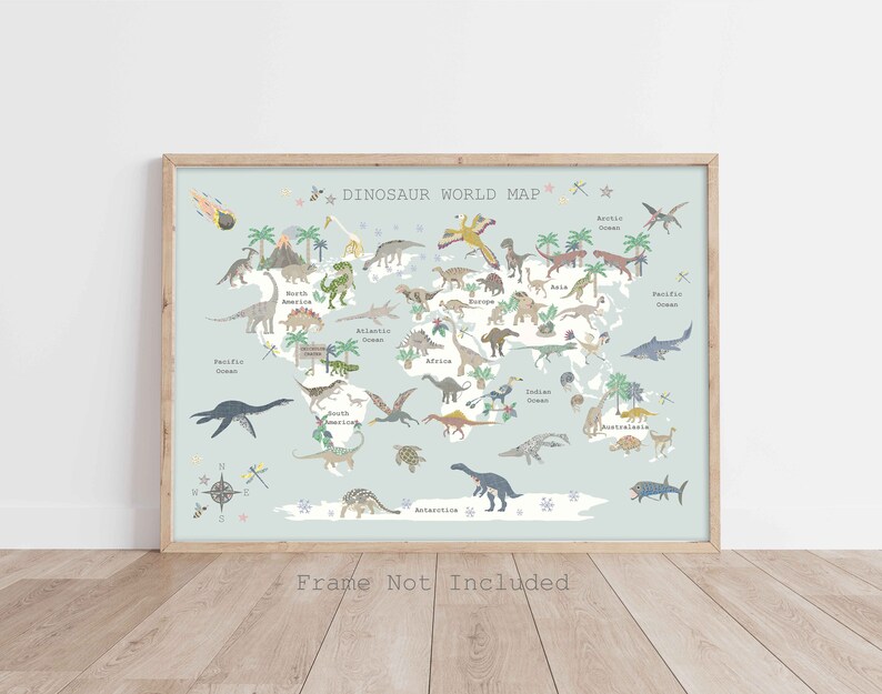DINOSAUR World Map Various Colours Childrens Map Map of | Etsy UK