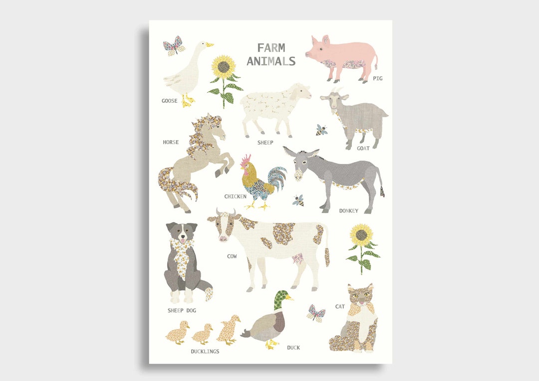 Farm Animals Print - Farm Theme Bedroom - Pig - Ducks - Donkey - Sheep ...