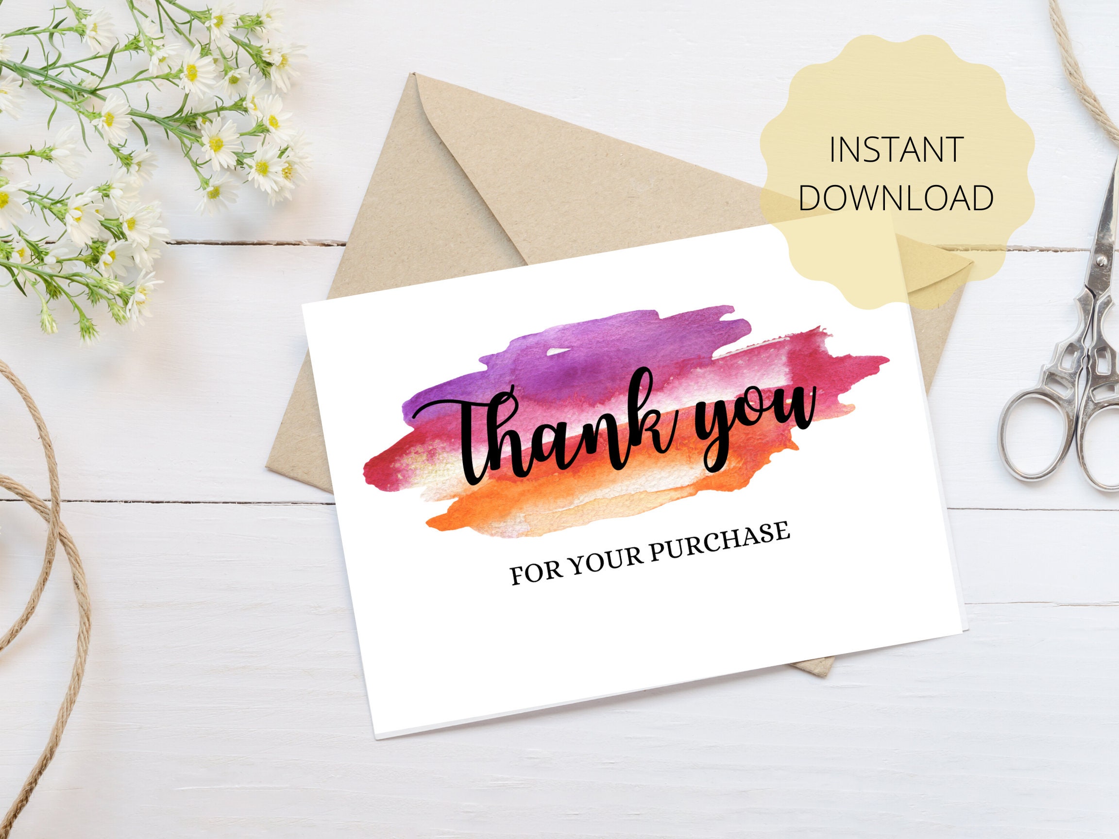 Business Thank You for Your Purchase Printable Cards Instant Download ...