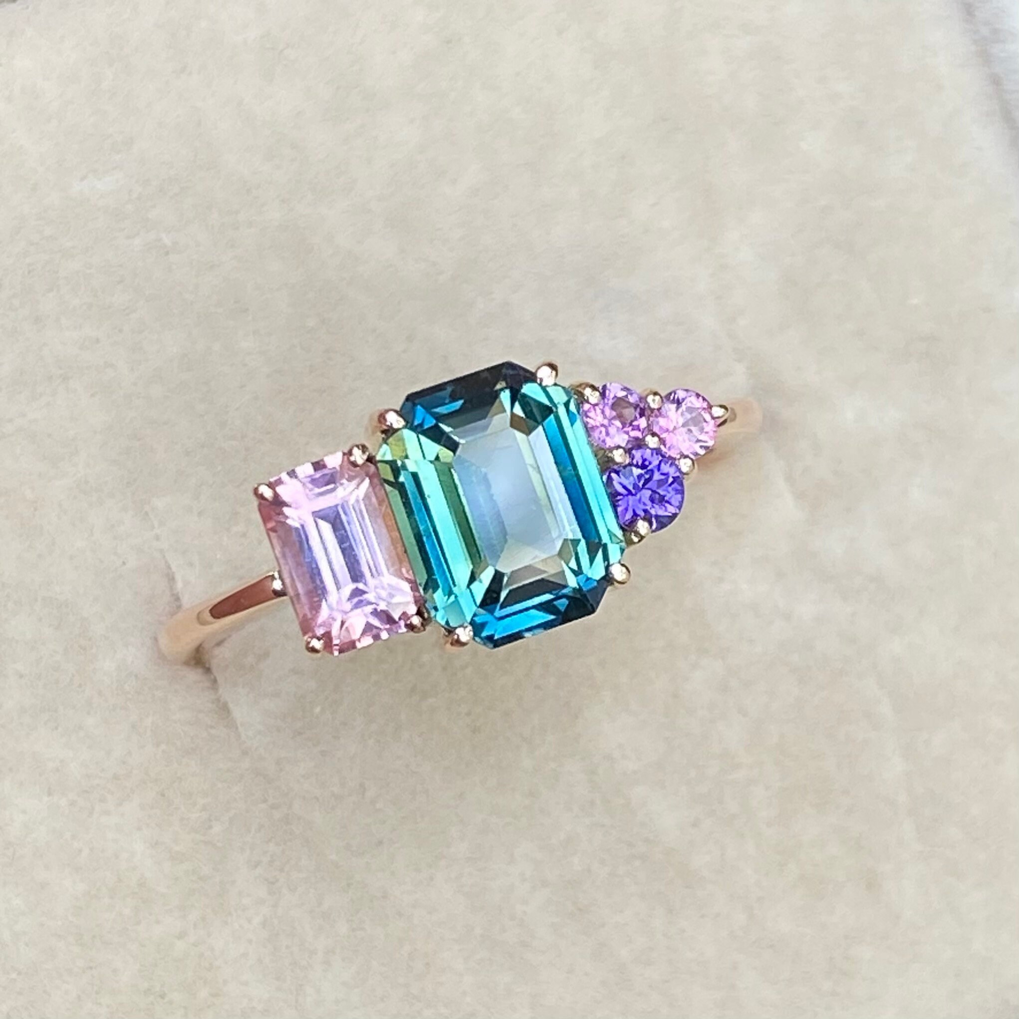 Blue Green Sapphire Ring Green Sapphire Ring Teal Cluster | Etsy