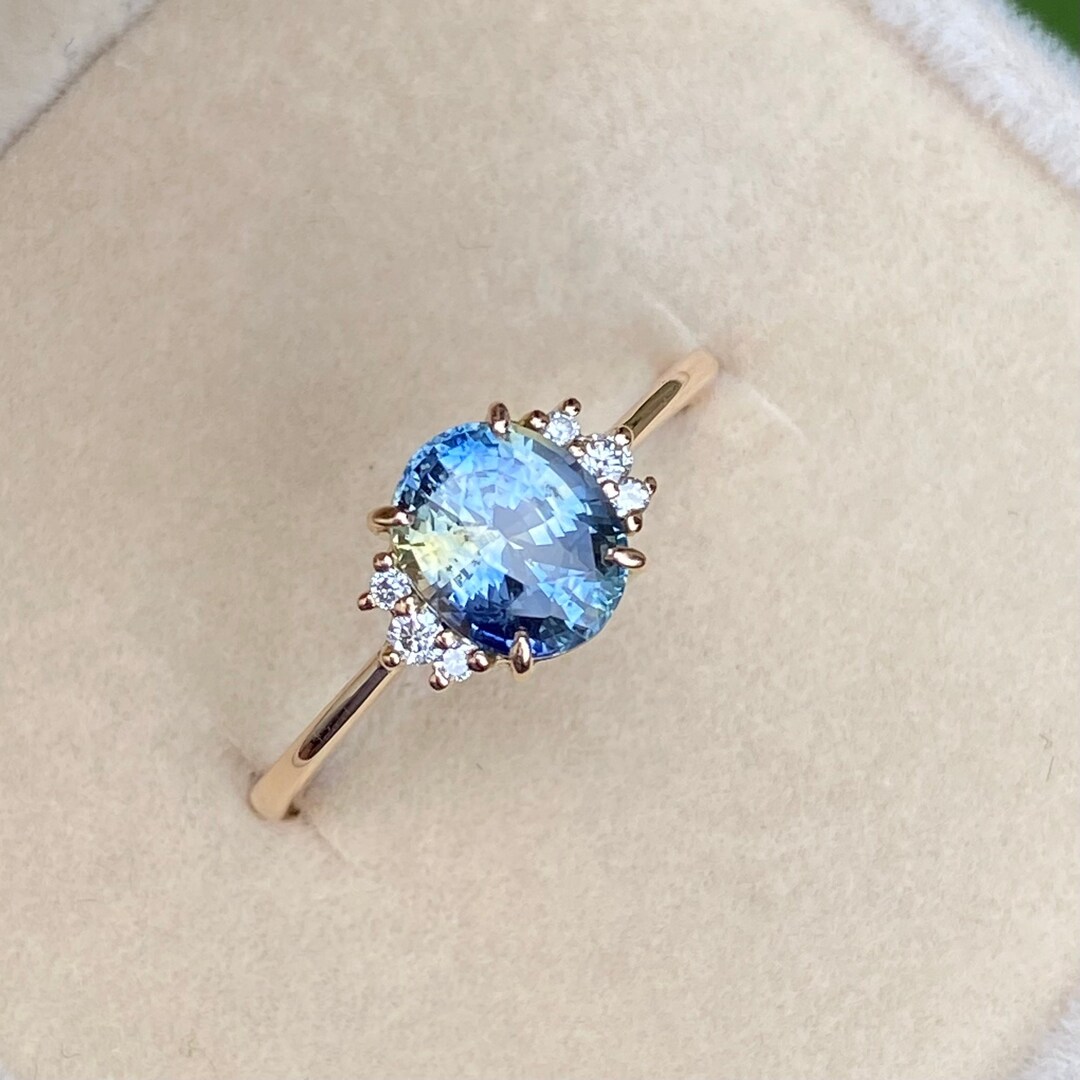 Bicolor Sapphire Ring | Oval Sapphire Engagement Ring | Yellow Blue ...