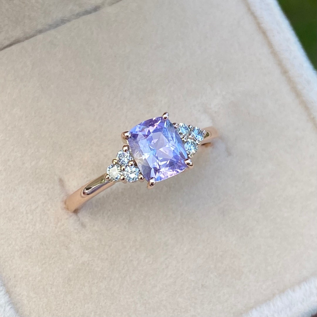 Light Lavender Sapphire Ring, Engagement Ring , Diamond Cluster Ring ...