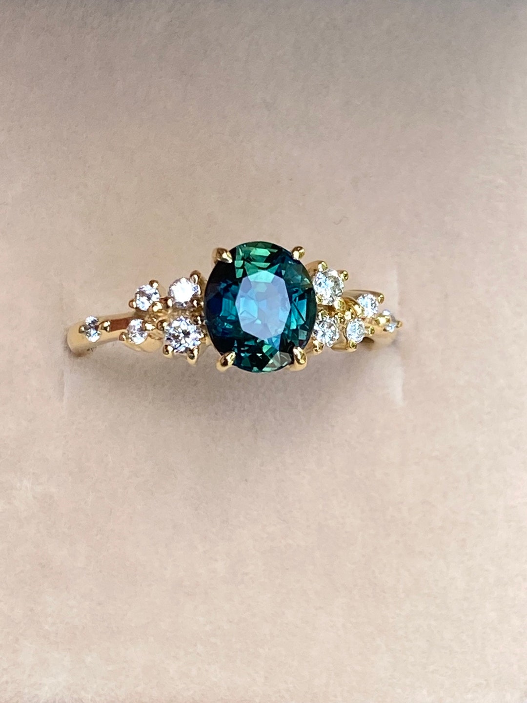 Blue Green Sapphire Ring / Engagement Ring / Peacock Sapphire - Etsy