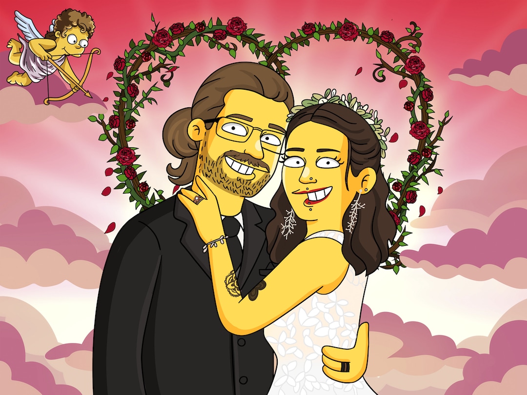 Yellow Cartoon Drawing, Custom Simpson Couple Portrait, Family ...